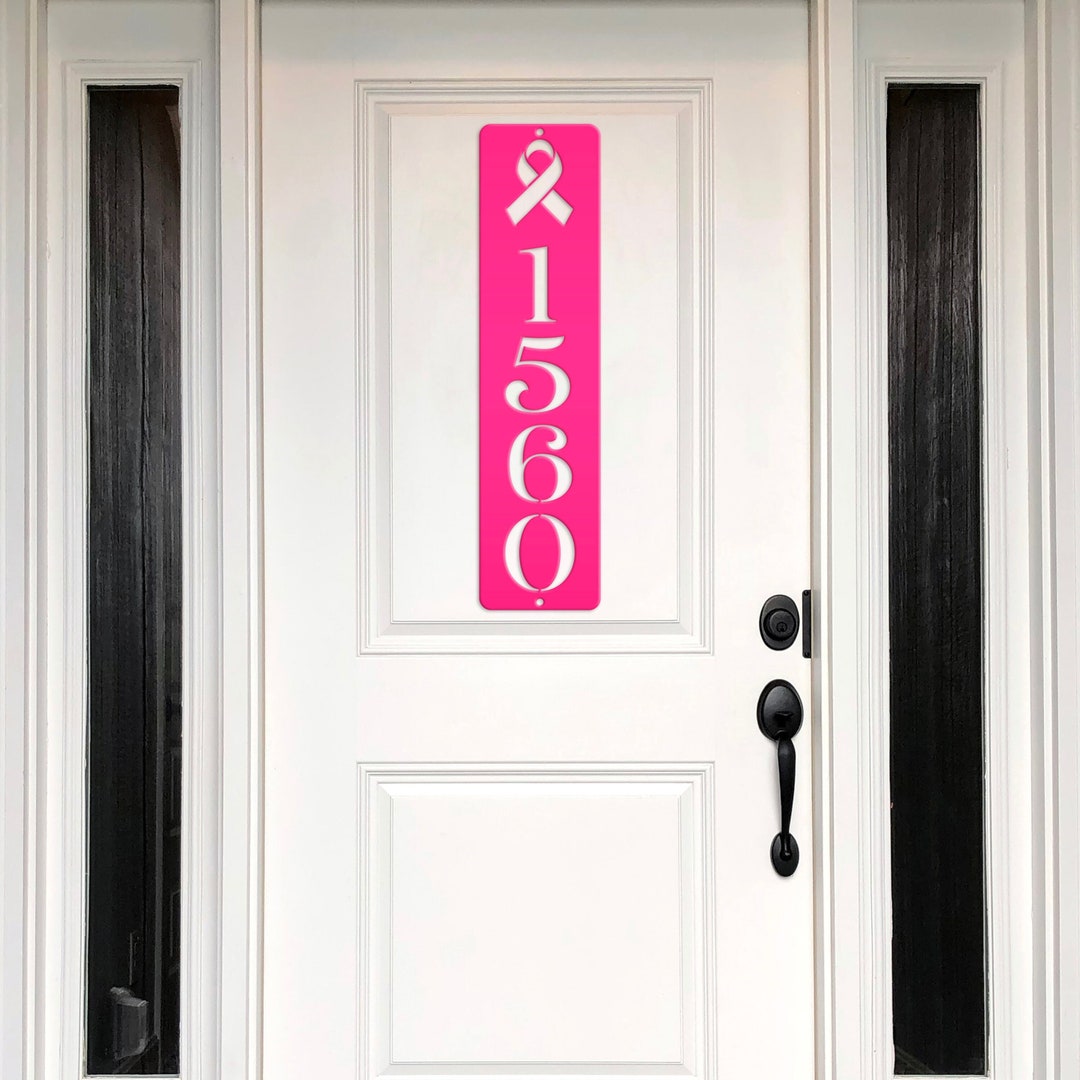 Cancer Ribbon Address Sign, Metal House Numbers, Vertical Street Plaque ...
