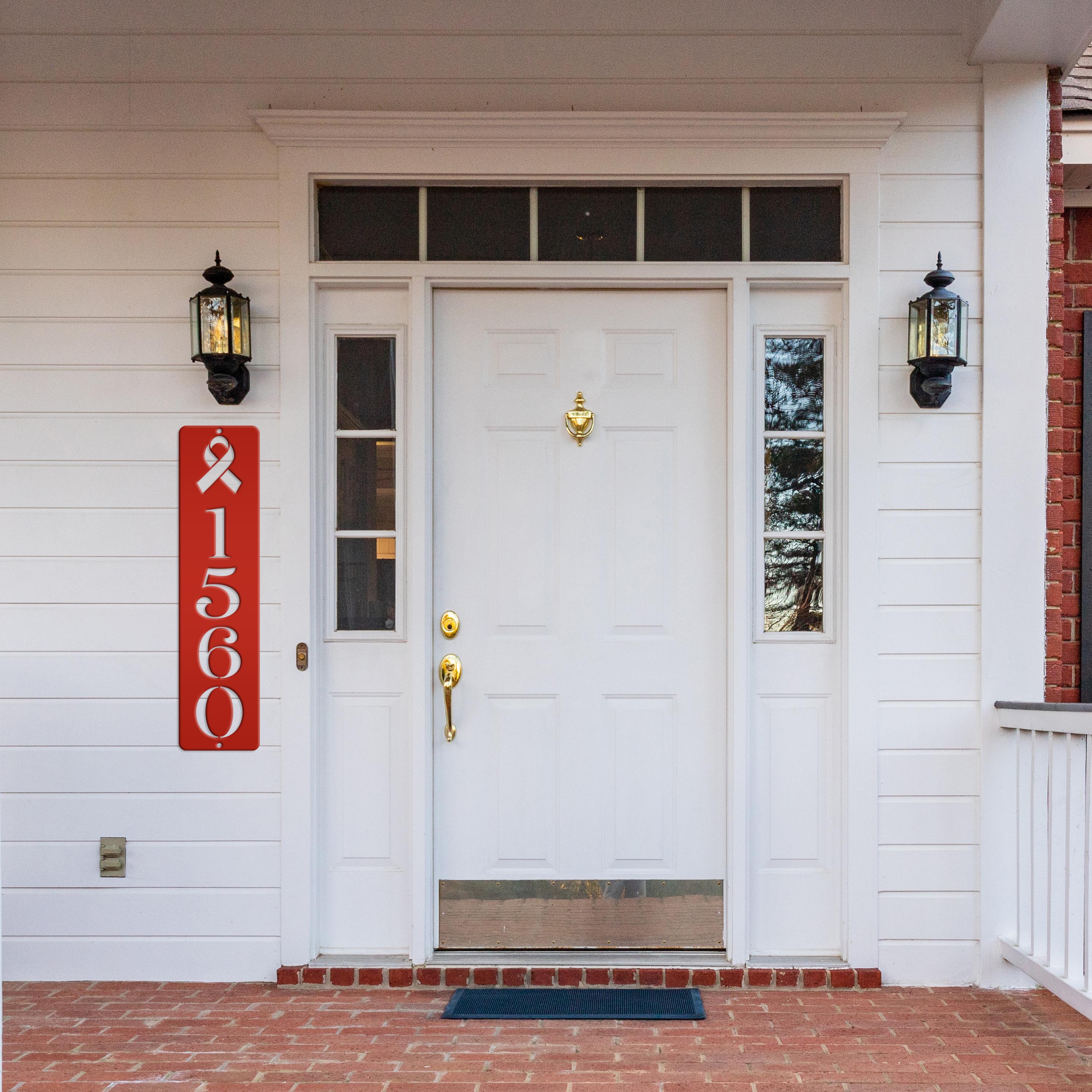 Cancer Ribbon Address Sign, Metal House Numbers, Vertical Street Plaque ...