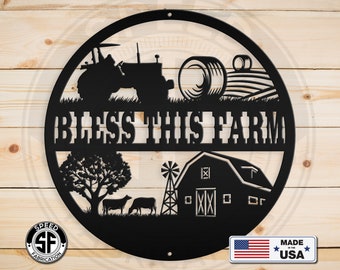Round Farm Scene Welcome Metal Sign - Etsy