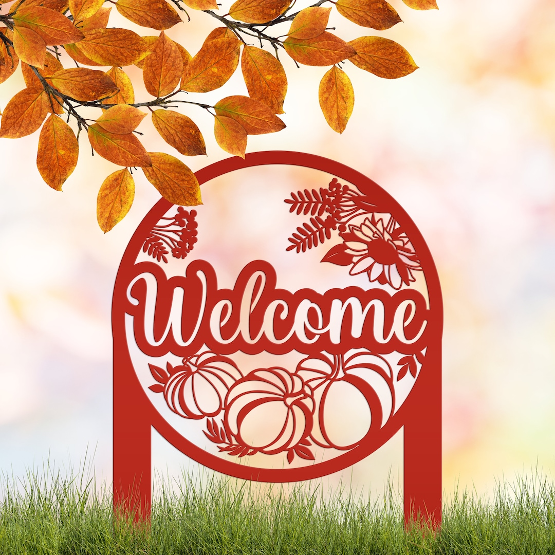Fall Decor Welcome Metal Outdoor Sign With Pumpkins and Sunflowers ...