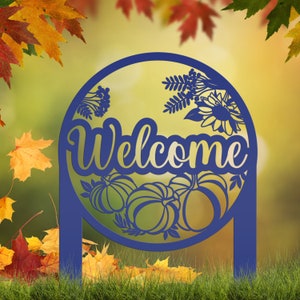 Fall Decor Welcome Metal Outdoor Sign With Pumpkins and Sunflowers ...
