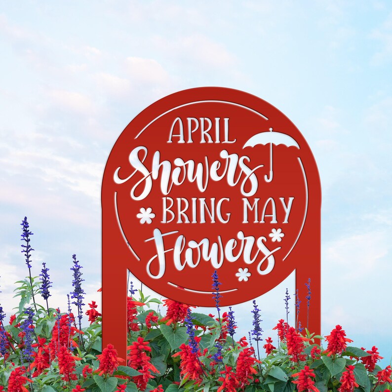 April Showers Bring May Flowers Metal Yard Stake - Spring Decor - Etsy