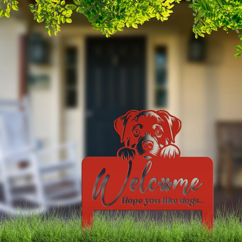 Welcome Yard Stake With Dog - Add Charm to Your Garden - Welcoming Lawn ...