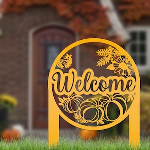 Fall Decor Welcome Metal Outdoor Sign With Pumpkins and Sunflowers ...