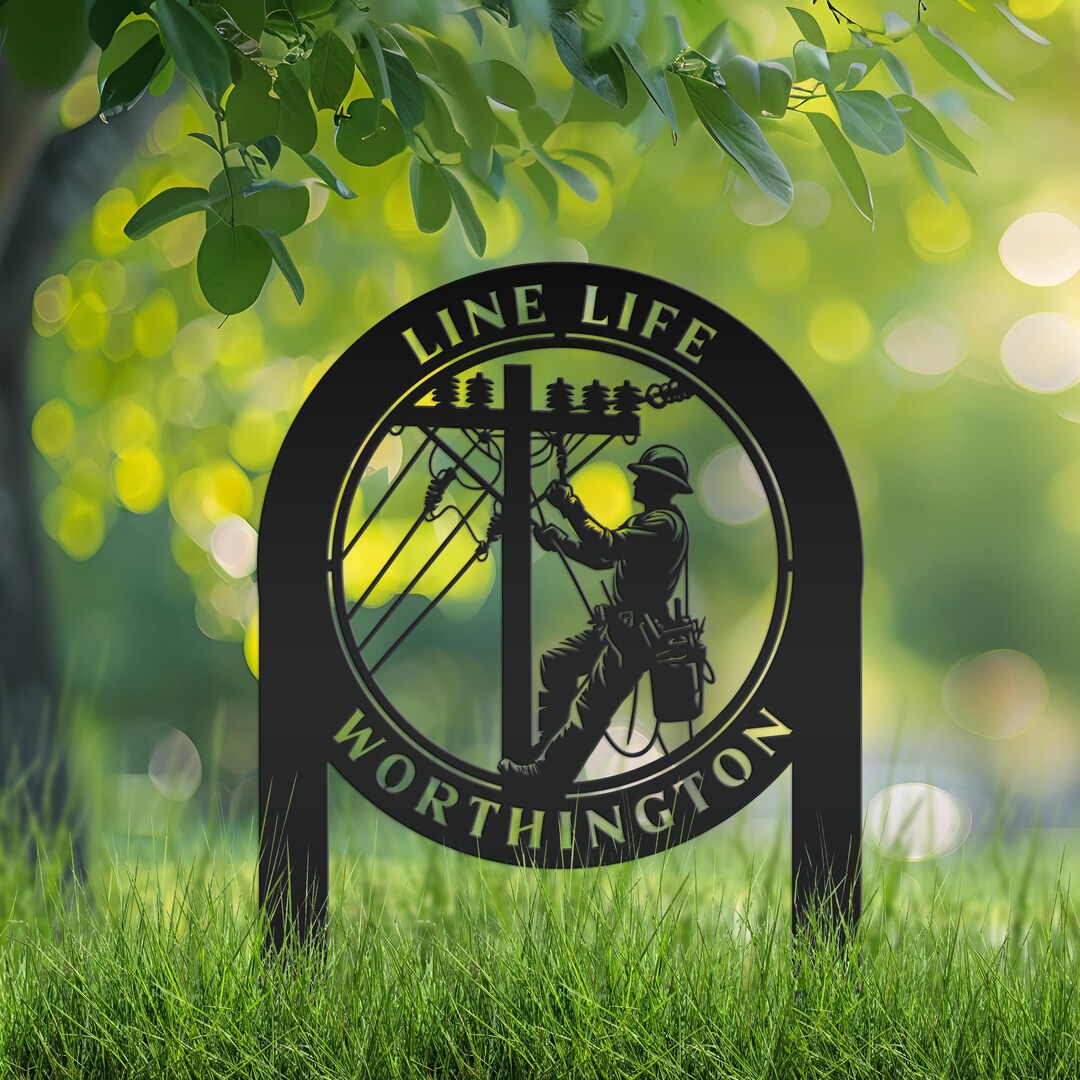 Custom Lineman Metal Yard Stake - Charming Personalized Lawn Stakes - Unique Linemen Garden ...