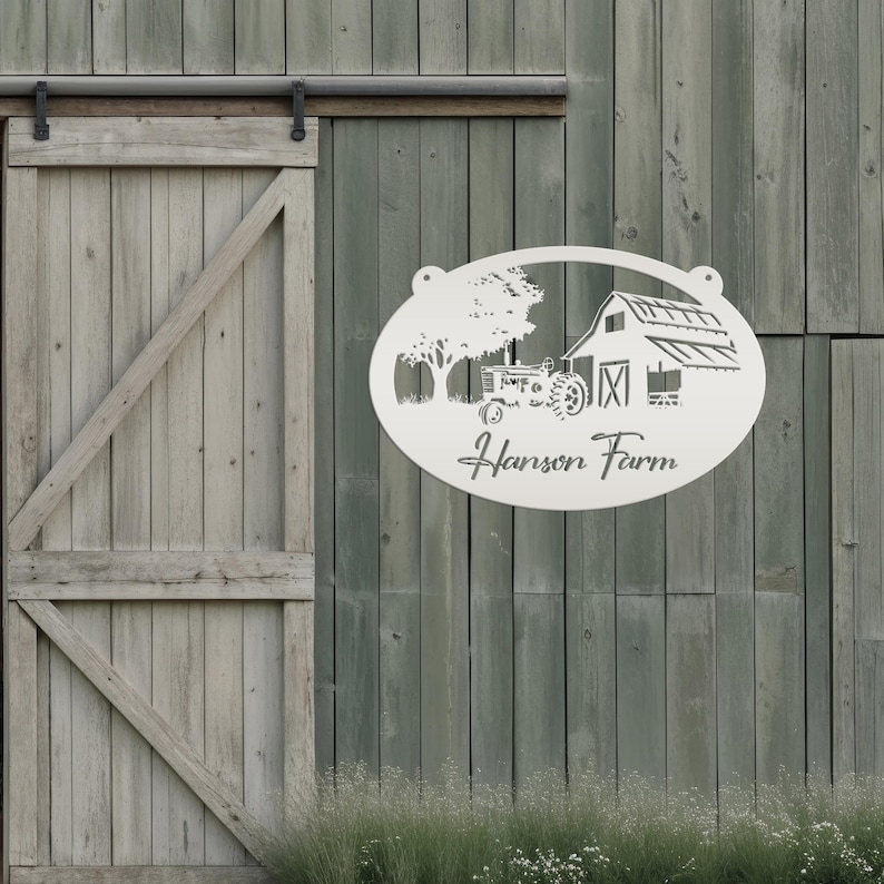Personalized Tractor and Barn Metal Sign, Family Farm Sign ...