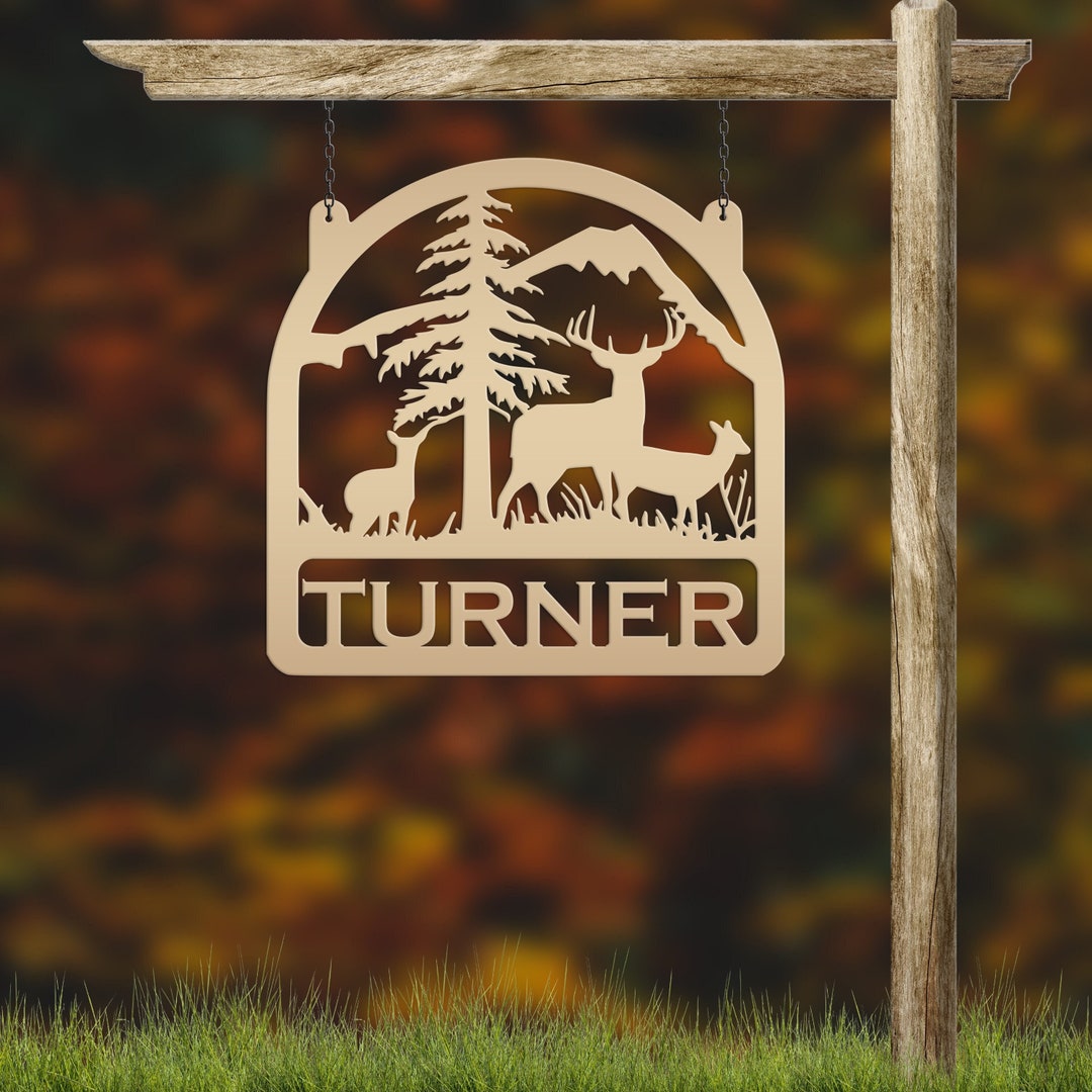 Metal Deer Sign, Custom Last Name Family Gift, Door Hanger, Rustic Home ...