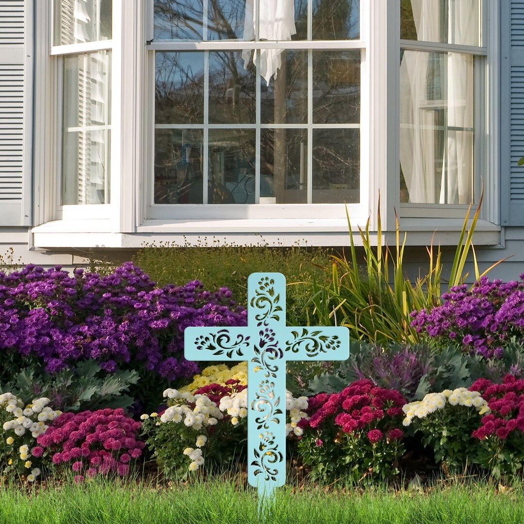 Cross for Front Yard or Garden, Metal Scrolled Cross, Christian Easter ...