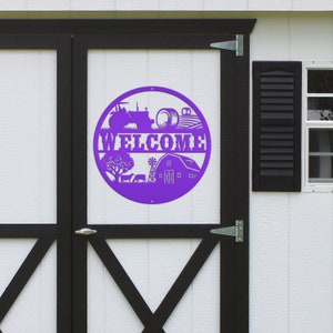 Round Farm Scene Welcome Metal Sign - Etsy
