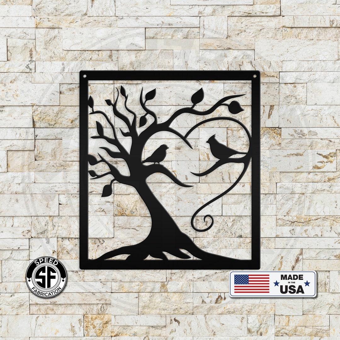 Tree With Birds Square Metal Sign - Etsy