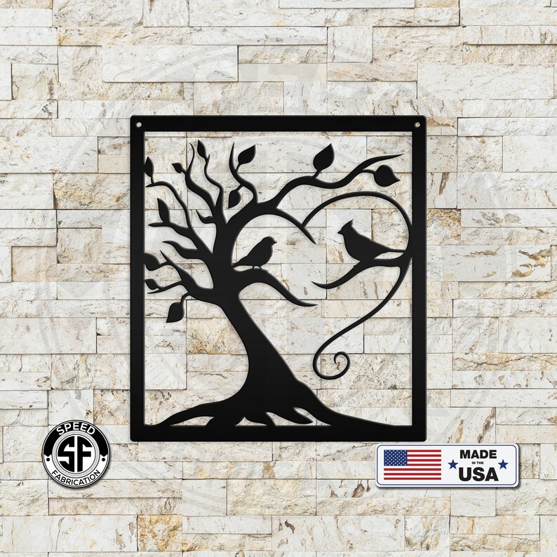 Tree With Birds Square Metal Sign - Etsy