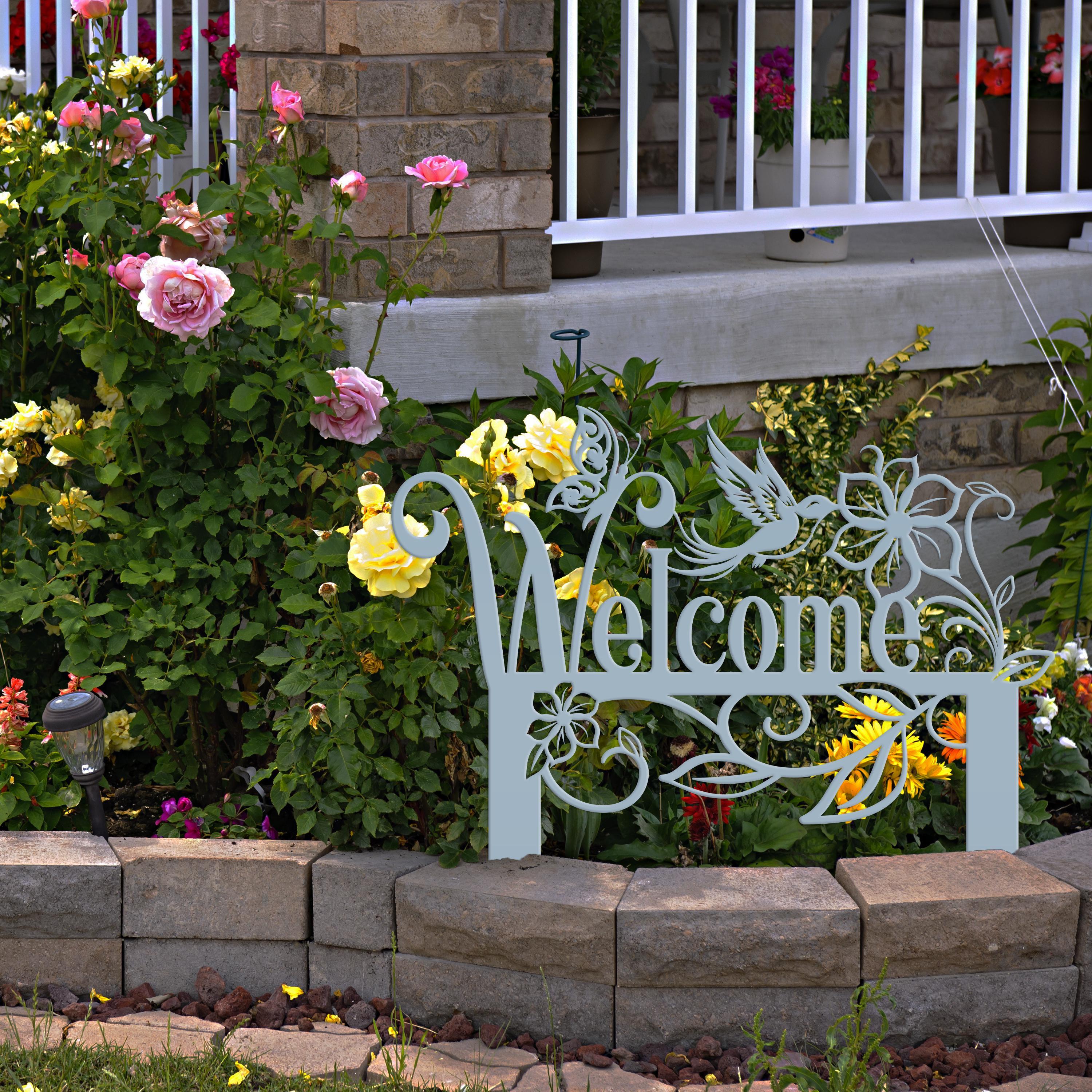 Welcome Sign, Metal Yard Stake, Outdoor Welcome Sign With Butterflies ...