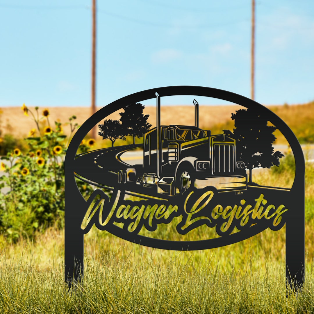 Semi Truck Yard Sign, Custom Metal Diesel Shop Outdoor Business Sign ...