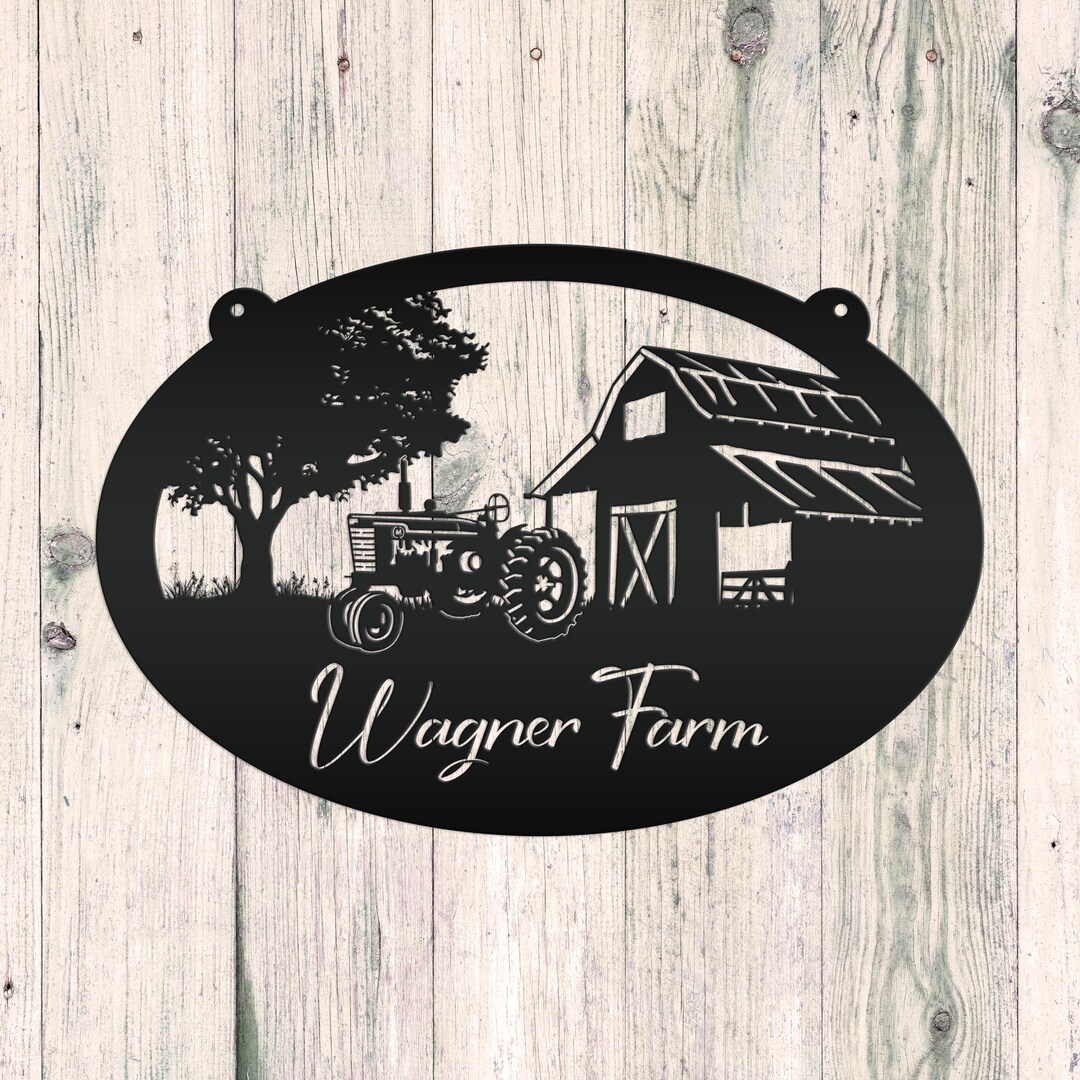 Personalized Tractor and Barn Metal Sign, Family Farm Sign ...