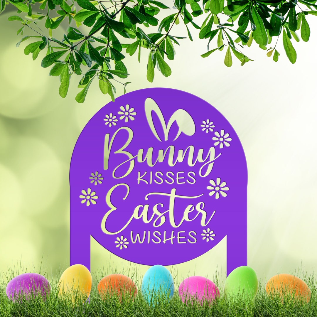 Metal Bunny Kisses Metal Yard Stake - Outdoor Easter Decor - Easter Egg ...