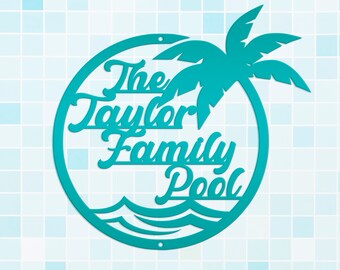 Personalized Family Poolside Metal Sign, Custom Pool Sign, Tropical ...