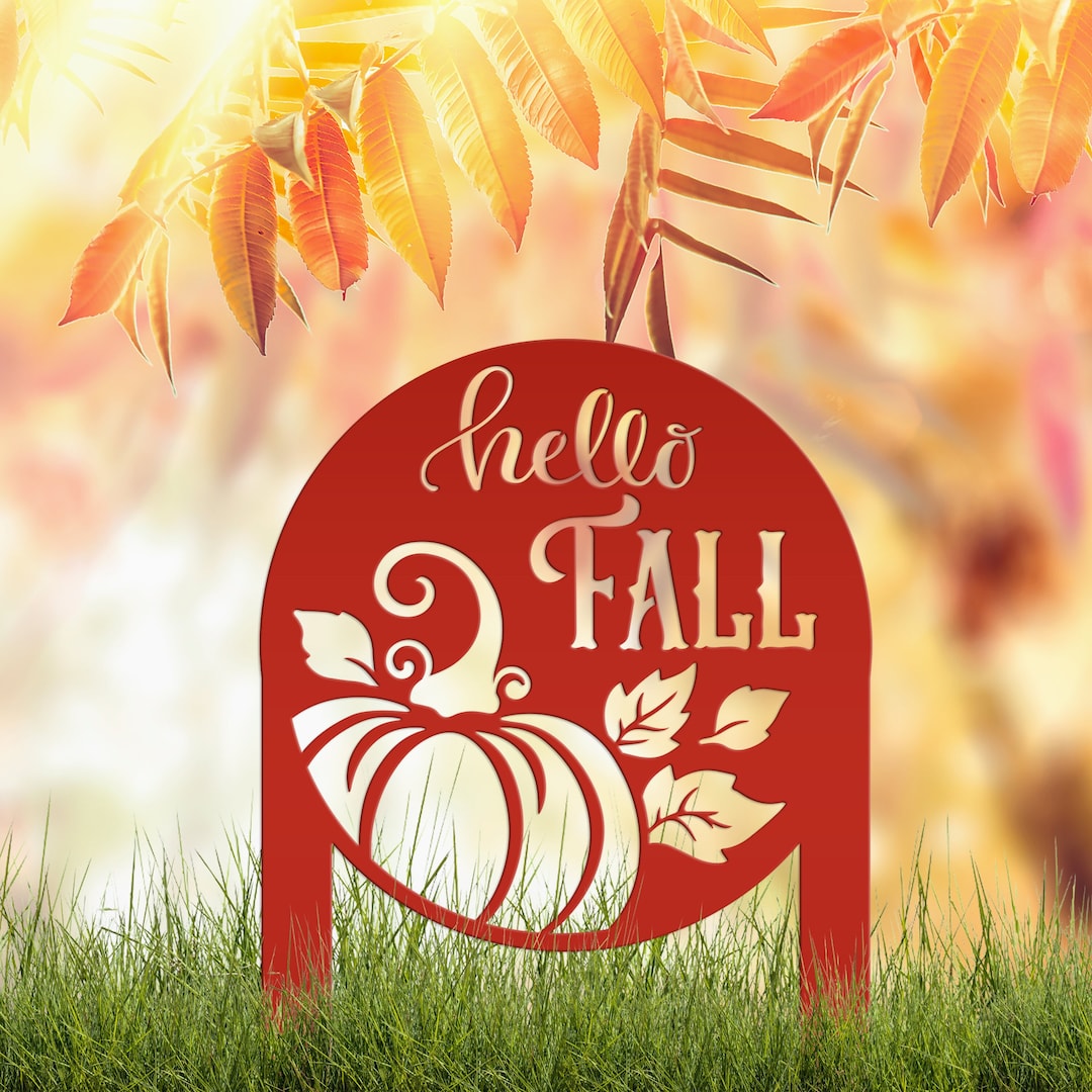 Outdoor Fall Decor Metal Sign Featuring Hello Fall, Yard Stake ...