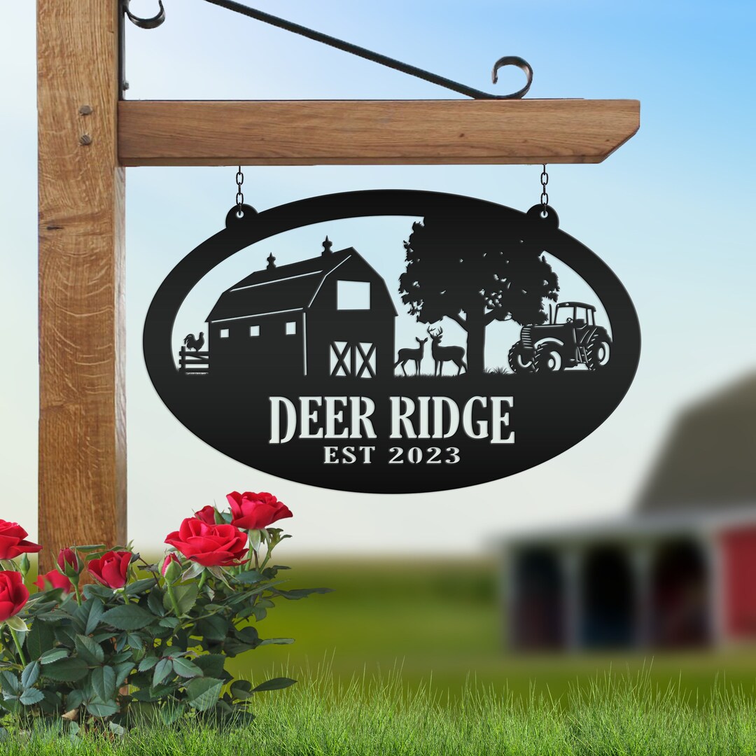 Oval Deer Farm Sign With Family Name and Established Date - Farmhouse ...
