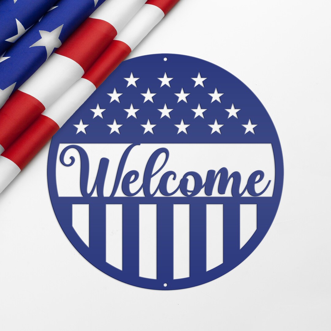 Patriotic Door Sign, American Flag Decor, Welcome Sign for Summer, 4th ...
