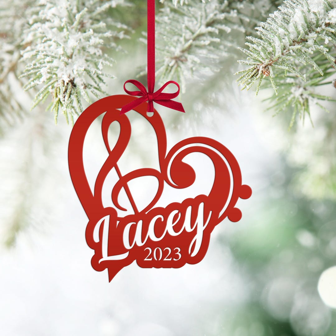 Treble & Bass Clef Holiday Ornament - Custom Music Gift Idea - Metal ...