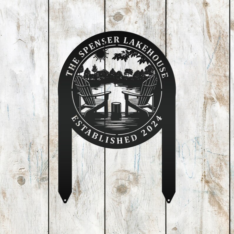 Outdoor Metal Sign With Lake Scene, Personalized Address or Lake Lot ...