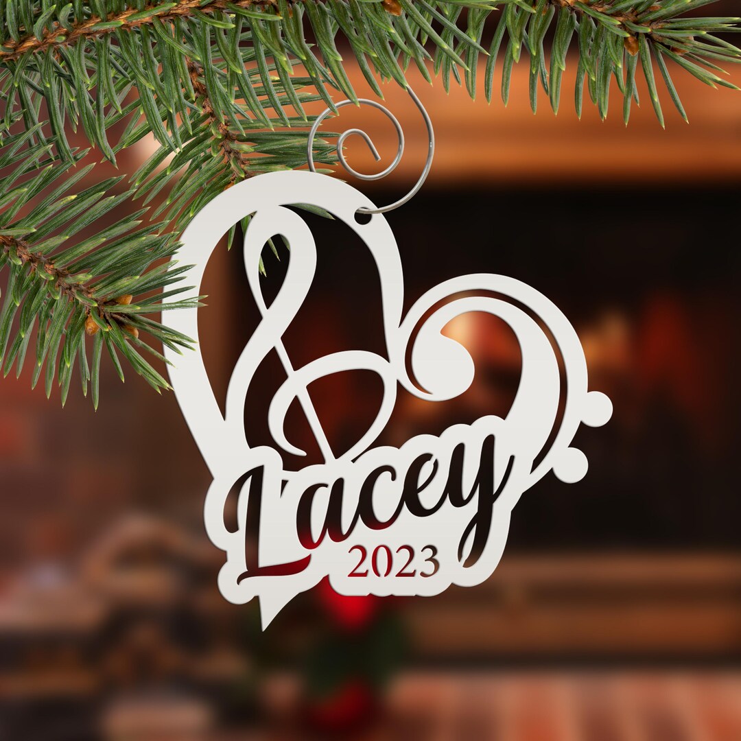 Treble & Bass Clef Holiday Ornament - Custom Music Gift Idea - Metal ...