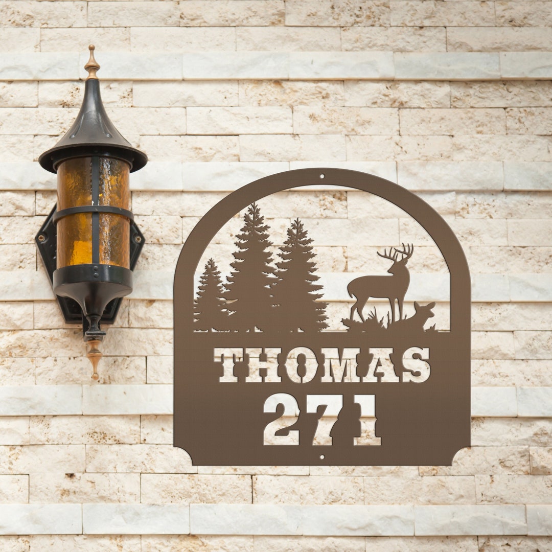 Deer Scene Address Sign, Last Name Address Sign, Forest Scene Address ...