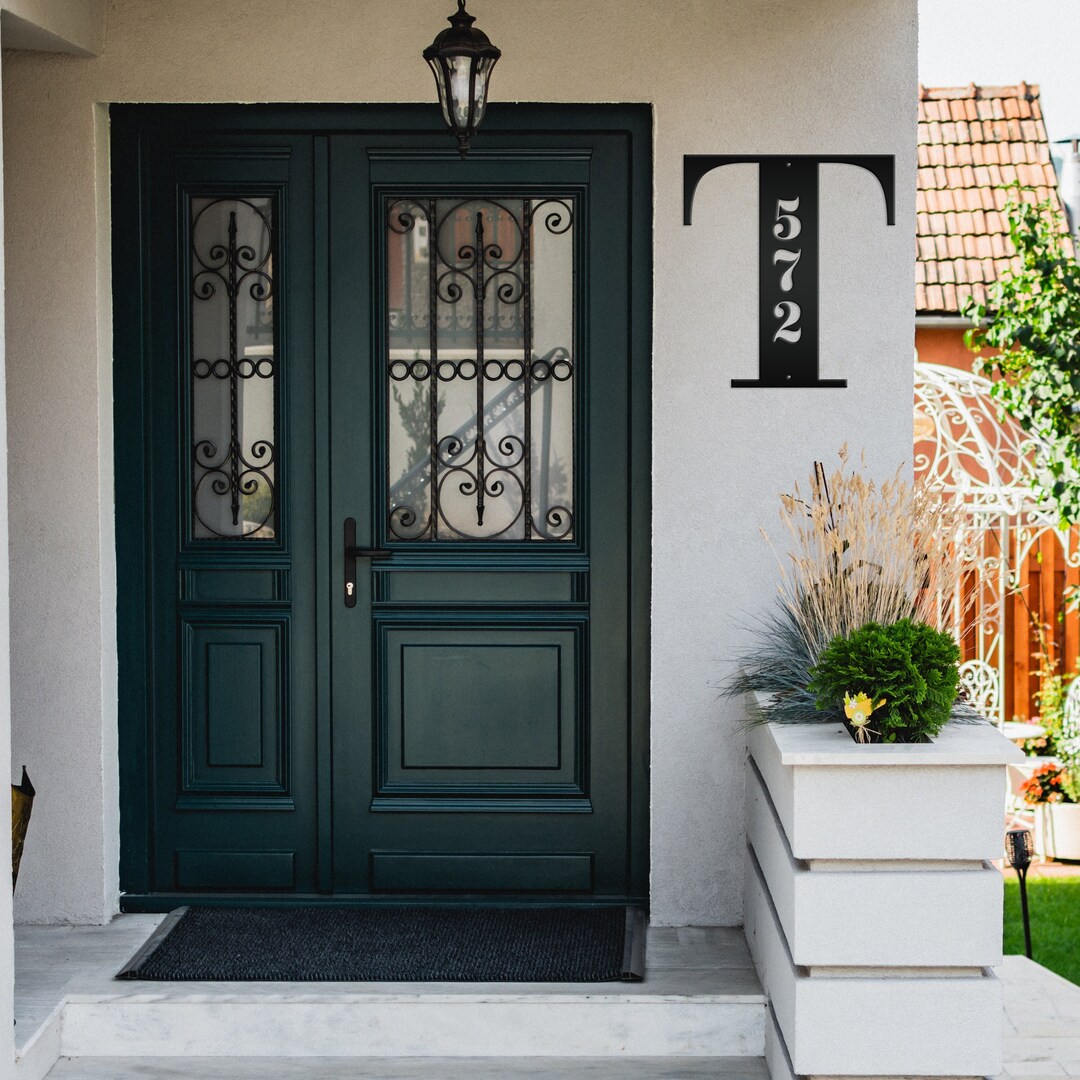 Personalized Monogram and House Number Metal Sign - Etsy