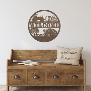 Round Farm Scene Welcome Metal Sign - Etsy