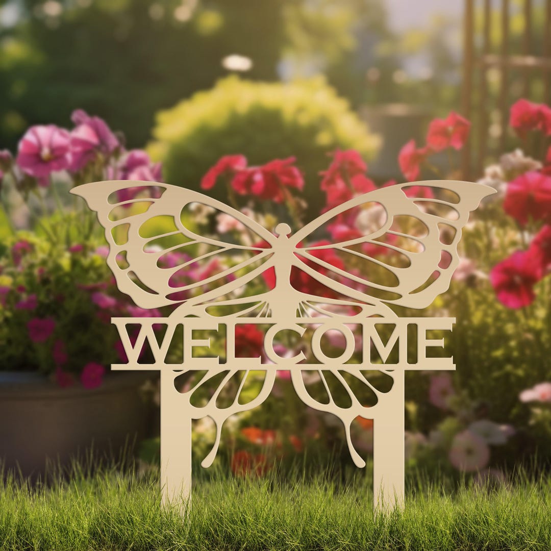 Welcome Yard Sign, Butterfly Yard Stake for Flowerbed, Outdoor Metal ...