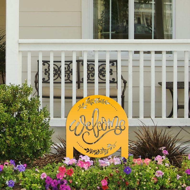 Cute Welcome Sign - Laser Cut Outdoor Home Decor - Welcoming Metal Yard ...