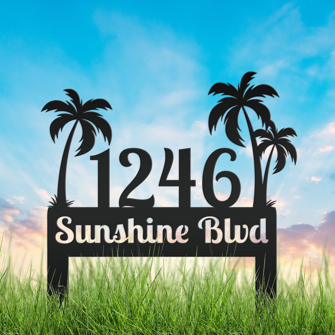 Metal Palm Tree Yard Stake With Custom Address - Personalized Tropical ...