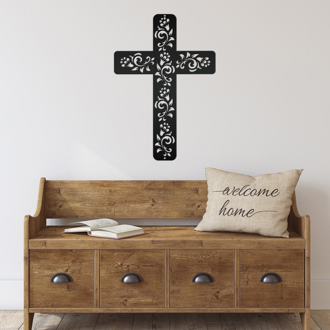 Christian Wall Decor, Metal Cross With Flowered Vines Design, Great - Etsy