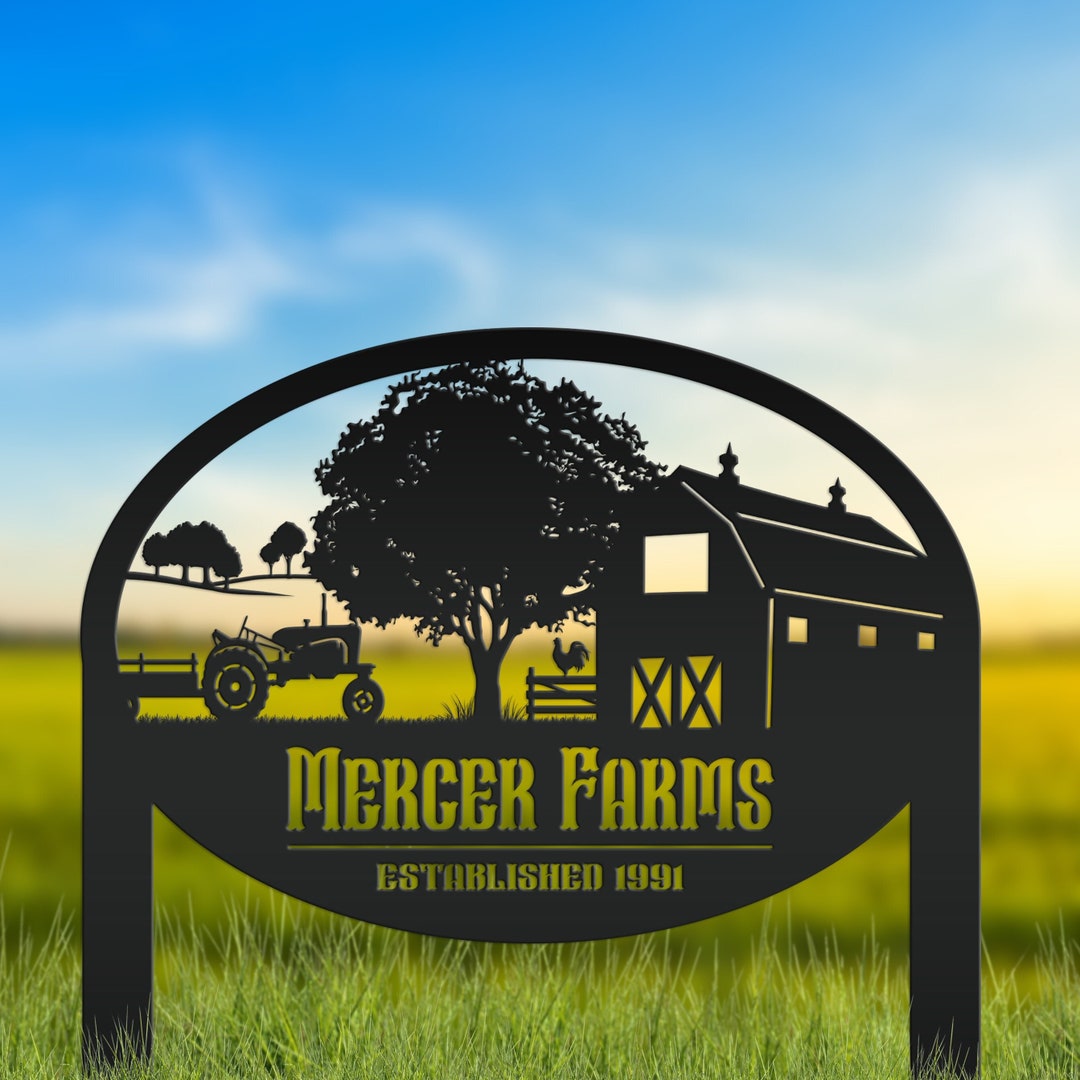 Outdoor Farm Sign Metal Yard Stake, Custom Last Name Family Sign ...