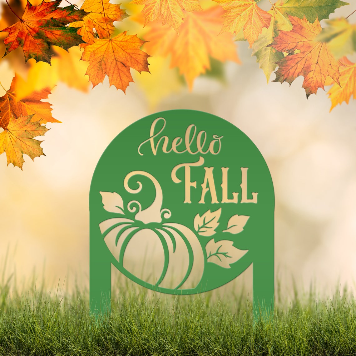 Outdoor Fall Decor Metal Sign Featuring Hello Fall, Yard Stake ...