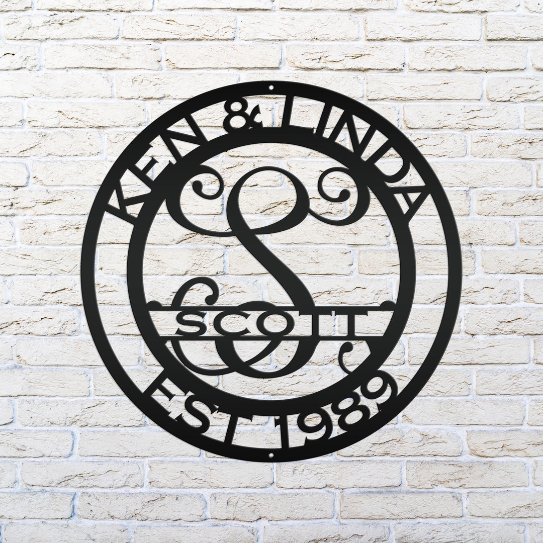 Round Personalized Metal Sign, Outdoor Monogram Sign, Wedding Gift ...