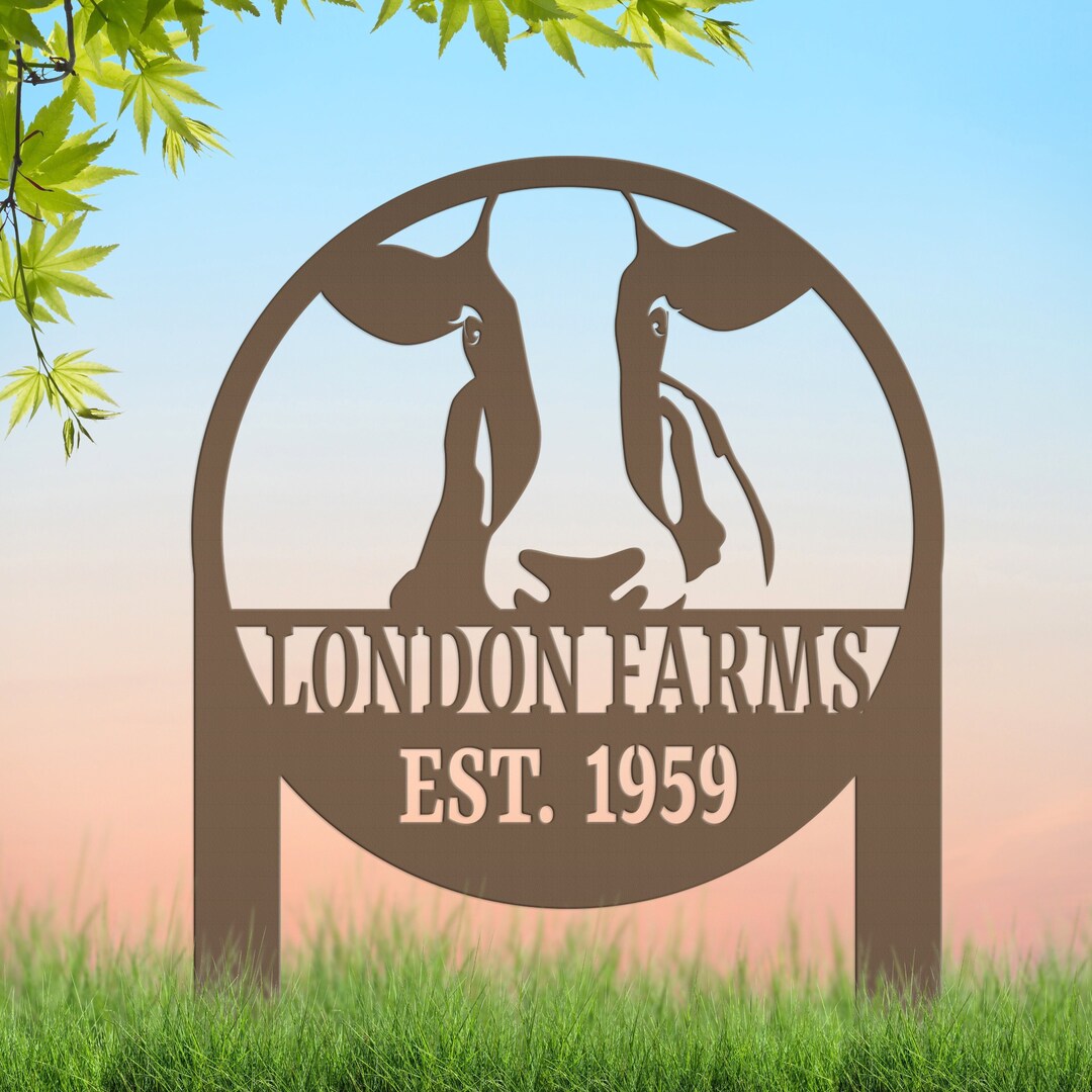 Cow Farm Yard Stake, Family Name and Established Year Lawn Sign, Cattle ...