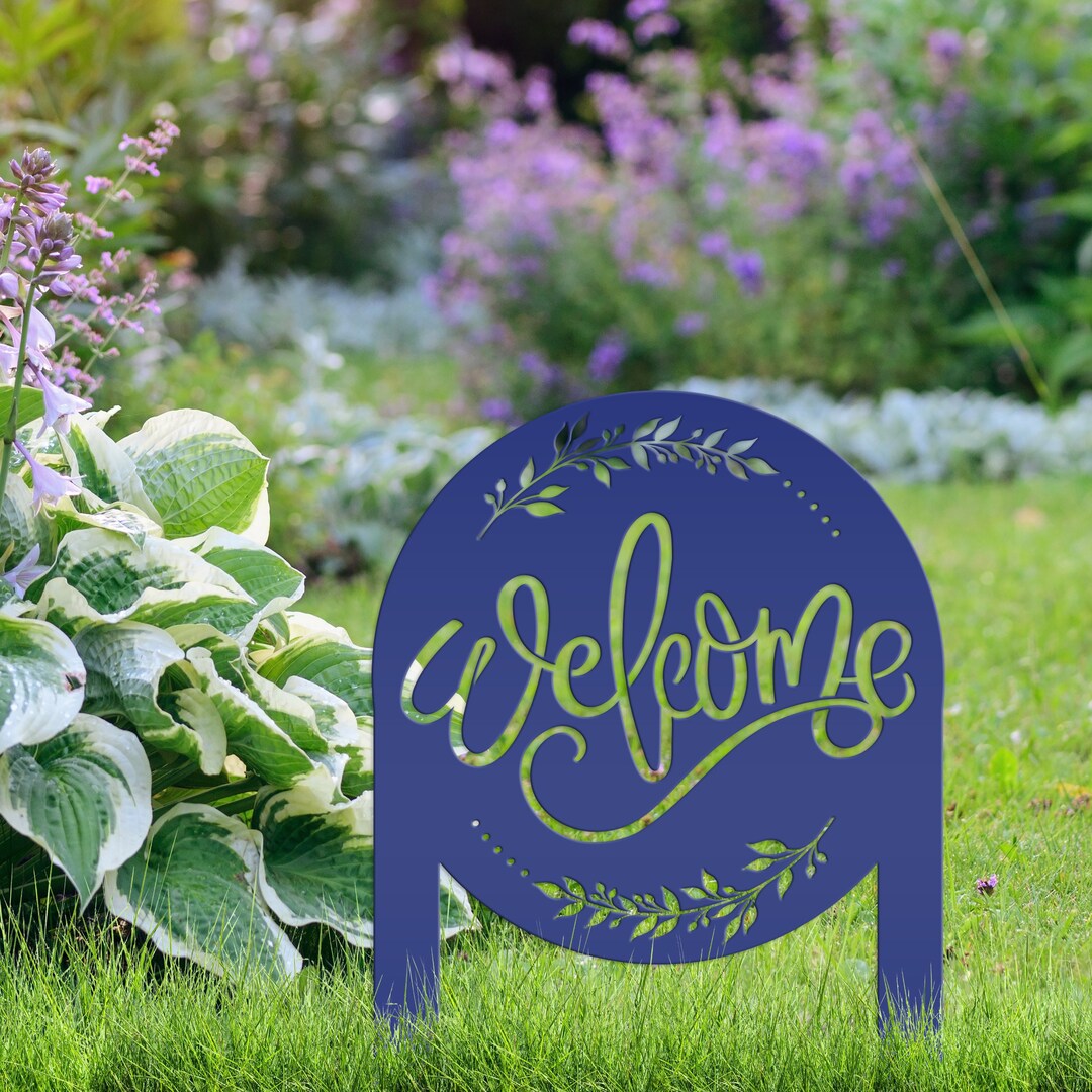 Cute Welcome Sign - Laser Cut Outdoor Home Decor - Welcoming Metal Yard ...