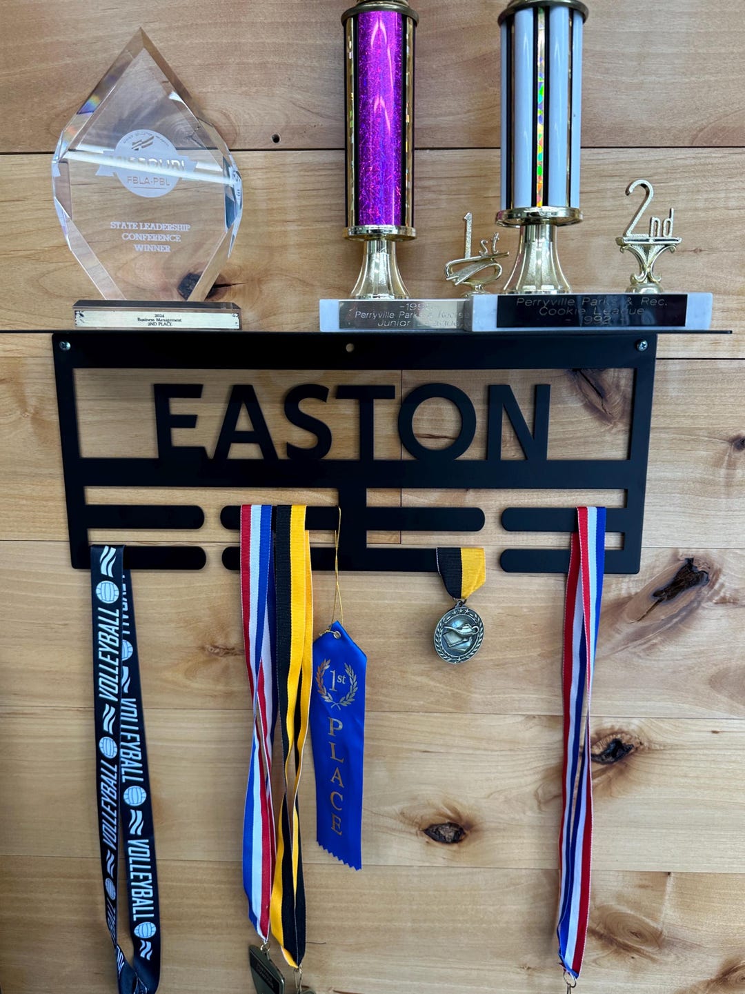 Medal Hanger With Trophy Shelf, Wall Display for Sports Ribbons and ...
