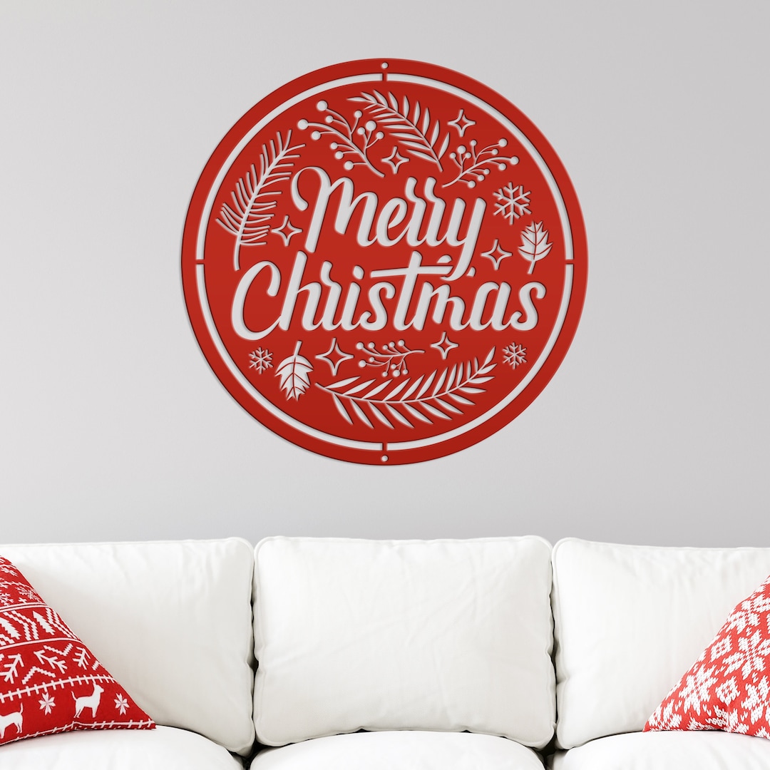 Holiday Decor Sign Metal Merry Christmas Hanging Decoration Vintage