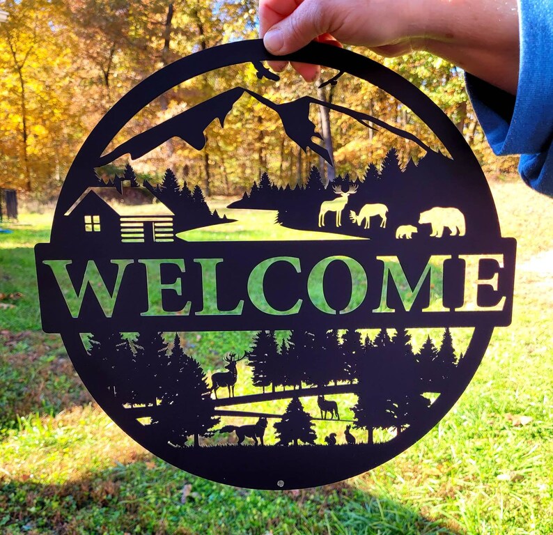 Round Farm Scene Welcome Metal Sign - Etsy