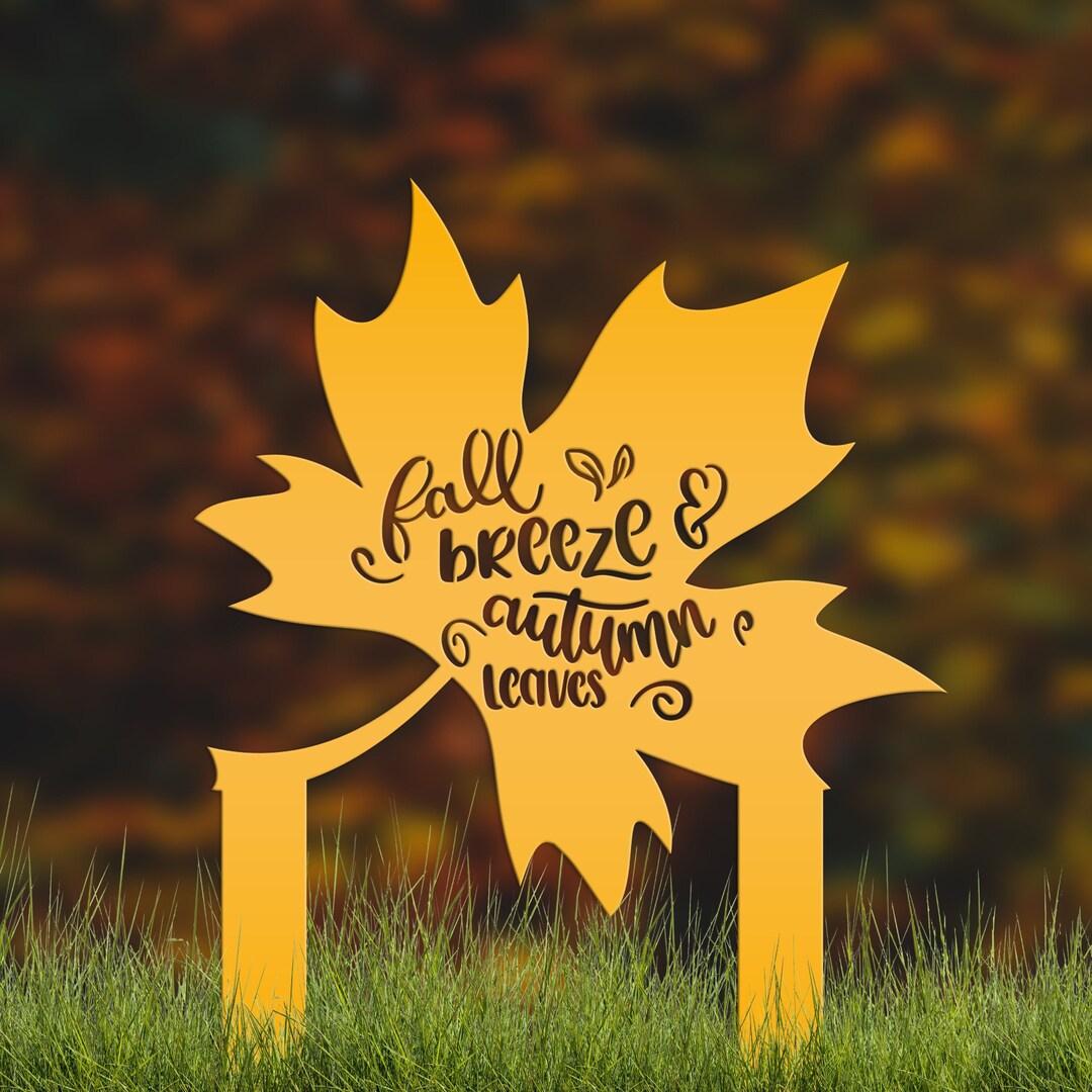 Fall Yard Decor, Metal Fall Breeze and Autumn Leaves Lawn Stake ...