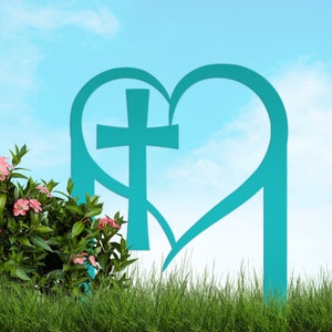 Outdoor Christian Decor Heart Cross Lawn Stake, Valentine's Day ...