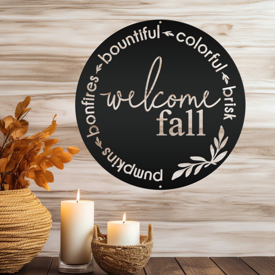 Round Welcome Sign for Fall - Autumn Decor - Door Sign for Fall - Etsy