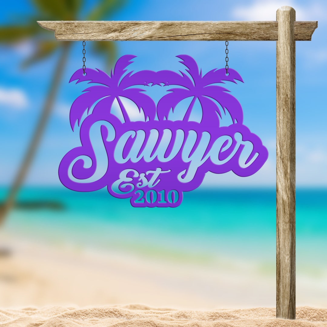 Custom Palm Tree Sign With Name and Established Date for Family Pool ...