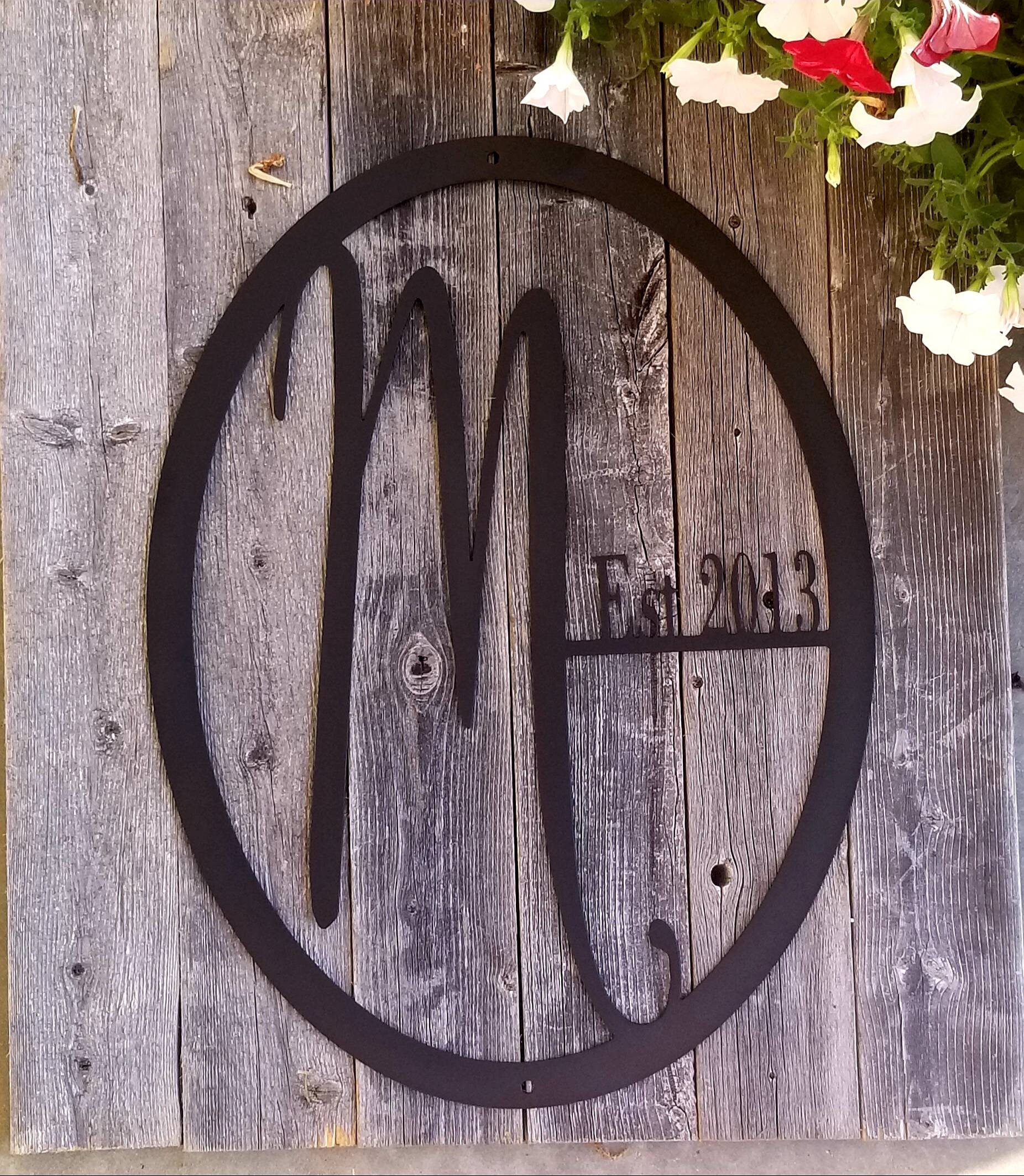 Monogram Established Date Wall hanging Black letter sign | Etsy