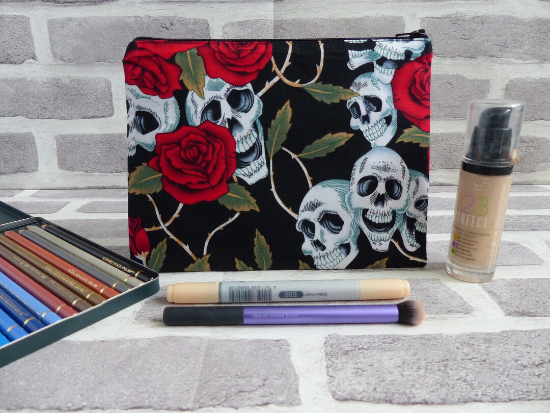 Skull Pencil Case, Skull Makeup Bag, Skull Flat Pencil Case, Skull Flat ...