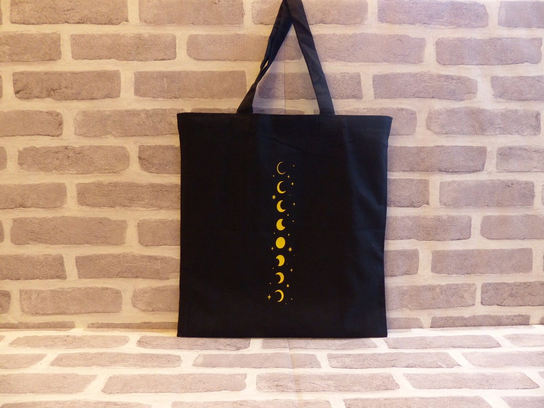 Black Tote Bag, Moon Tote Bag, Moon Phases Tote Bag, Moon Phases, Tote ...