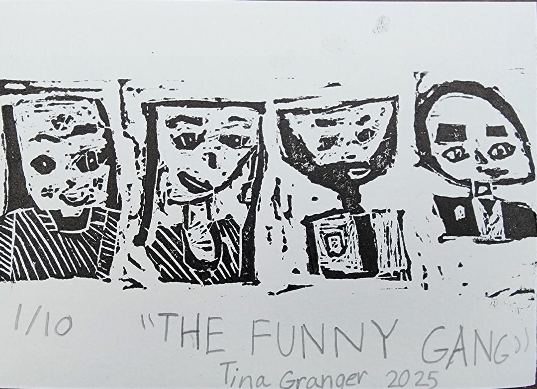 The Funny Gang (first Linocut by My 7-year Old) - Etsy