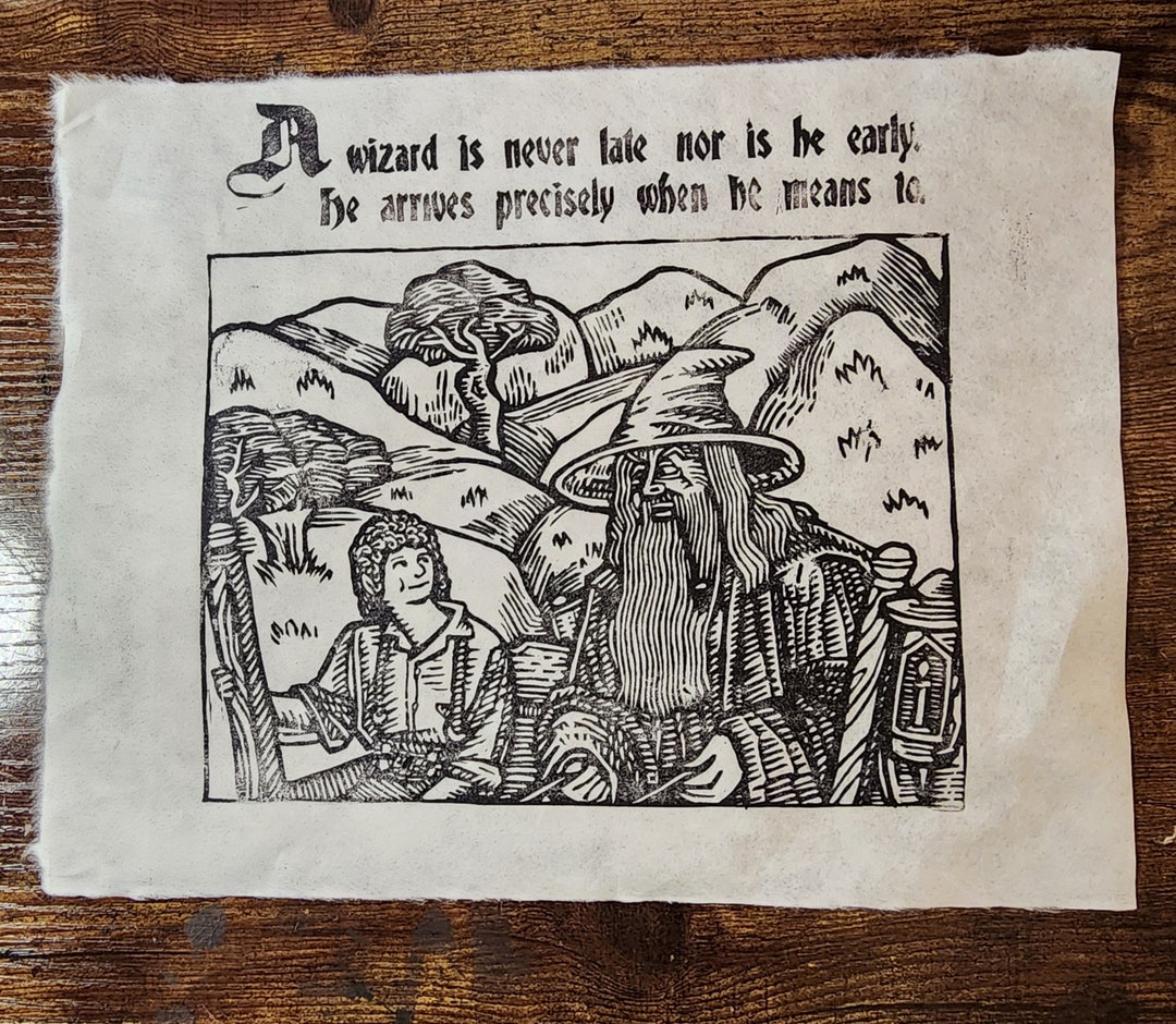 Lord of the Rings Medieval-style Woodcut Print - Gandalf and Frodo at ...